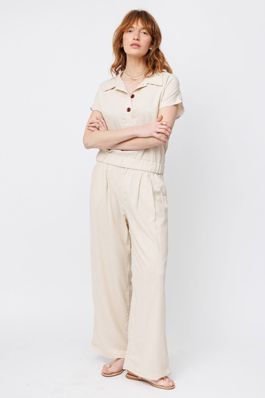 מכנסי TEFER - בגזרה רחבה ומדויקת - צבע טבעי